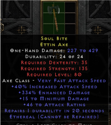 D2r rare ettin axe 40ias 334ed 15min eth rep erep--non ladder sc ...