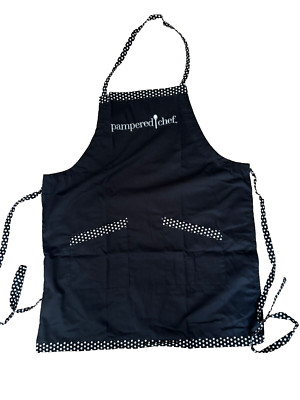 NIP The Pampered Chef Full Apron Black White Polka Dots 2 pockets | eBay