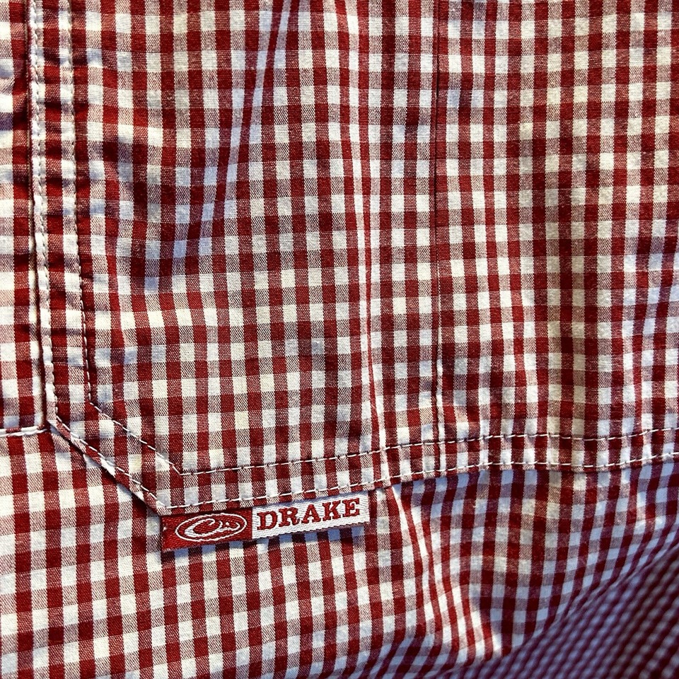 DRAKE Fishing Shirt~ARKANSAS RAZORBACKS~Mens XL~Red Gingham Check ...