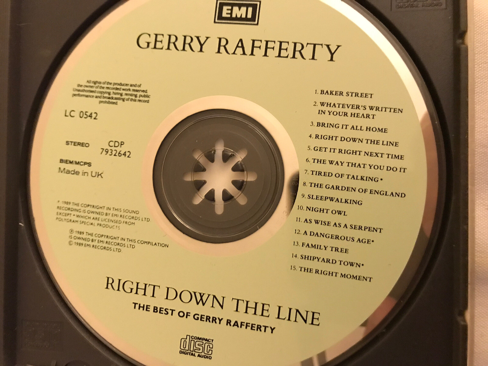Gerry Rafferty Right Down The Line 1989 CD Best of EMI Swindon CDP ...