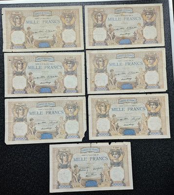 FRANCE - FRANCIA - FRENCH NOTES - LOT DE 7 BILLETS DE 1000 FRANCS SABLE ...