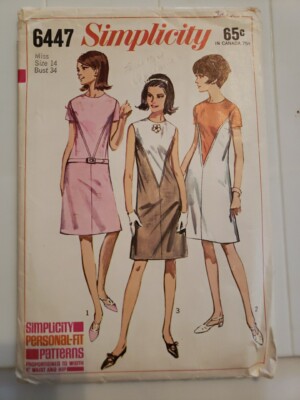 Vtg Sewing Pattern Dress Simplicity 6447 60s Size 14 Bust 34 | eBay