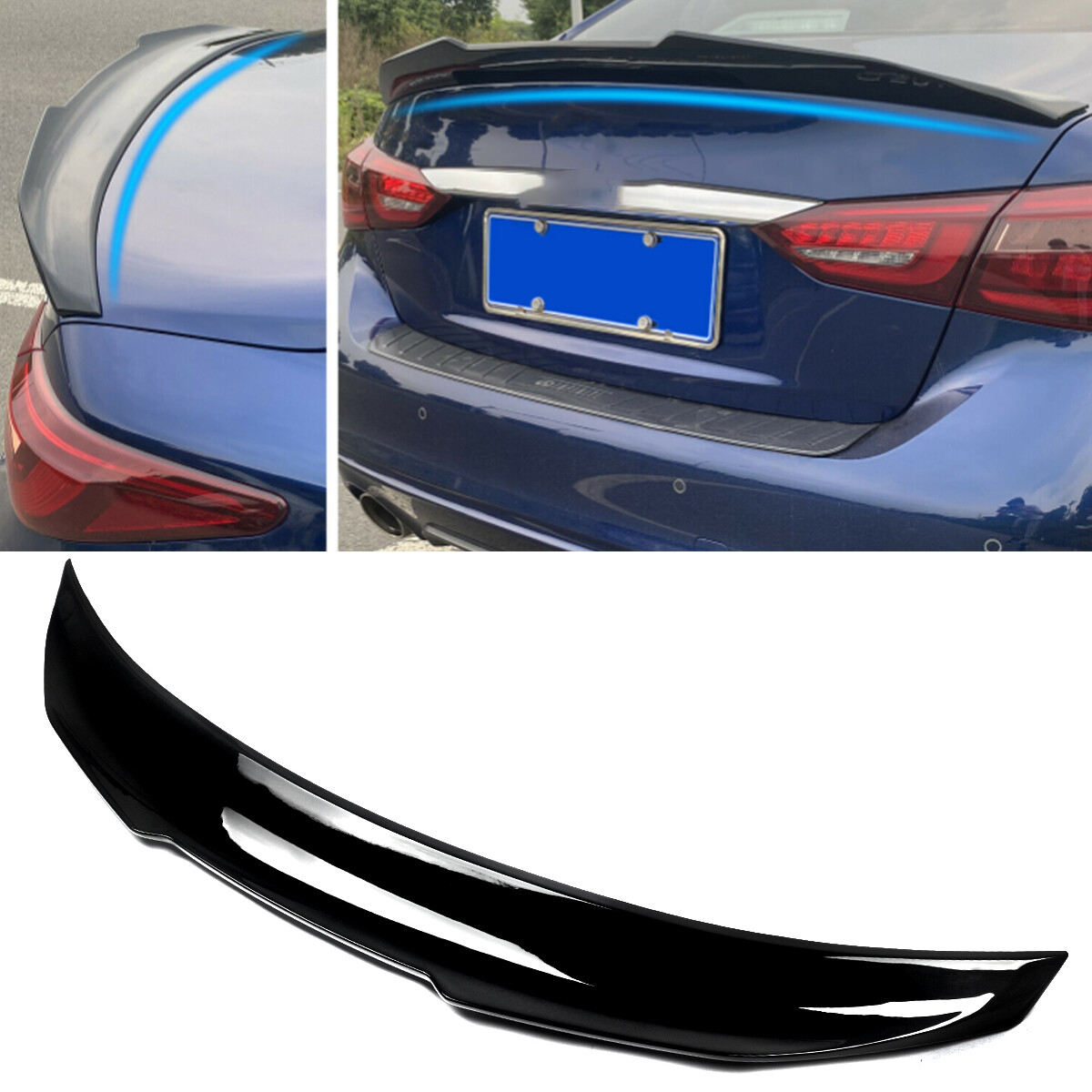 FOR INFINITI Q50 PSM STYLE GLOSSY BLACK HIGH KICK DUCKBILL TRUNK ...