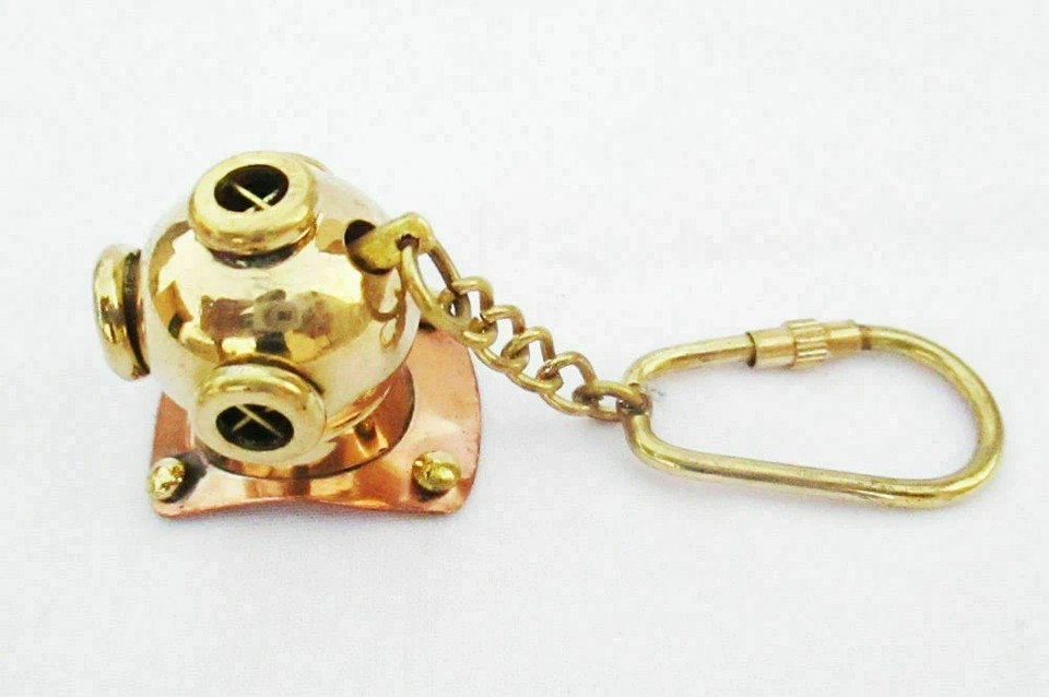LOT OF 10 PCS GOLDEN FINISH DIVING HELMET KEY CHAIN BRASS VINTAGE ...