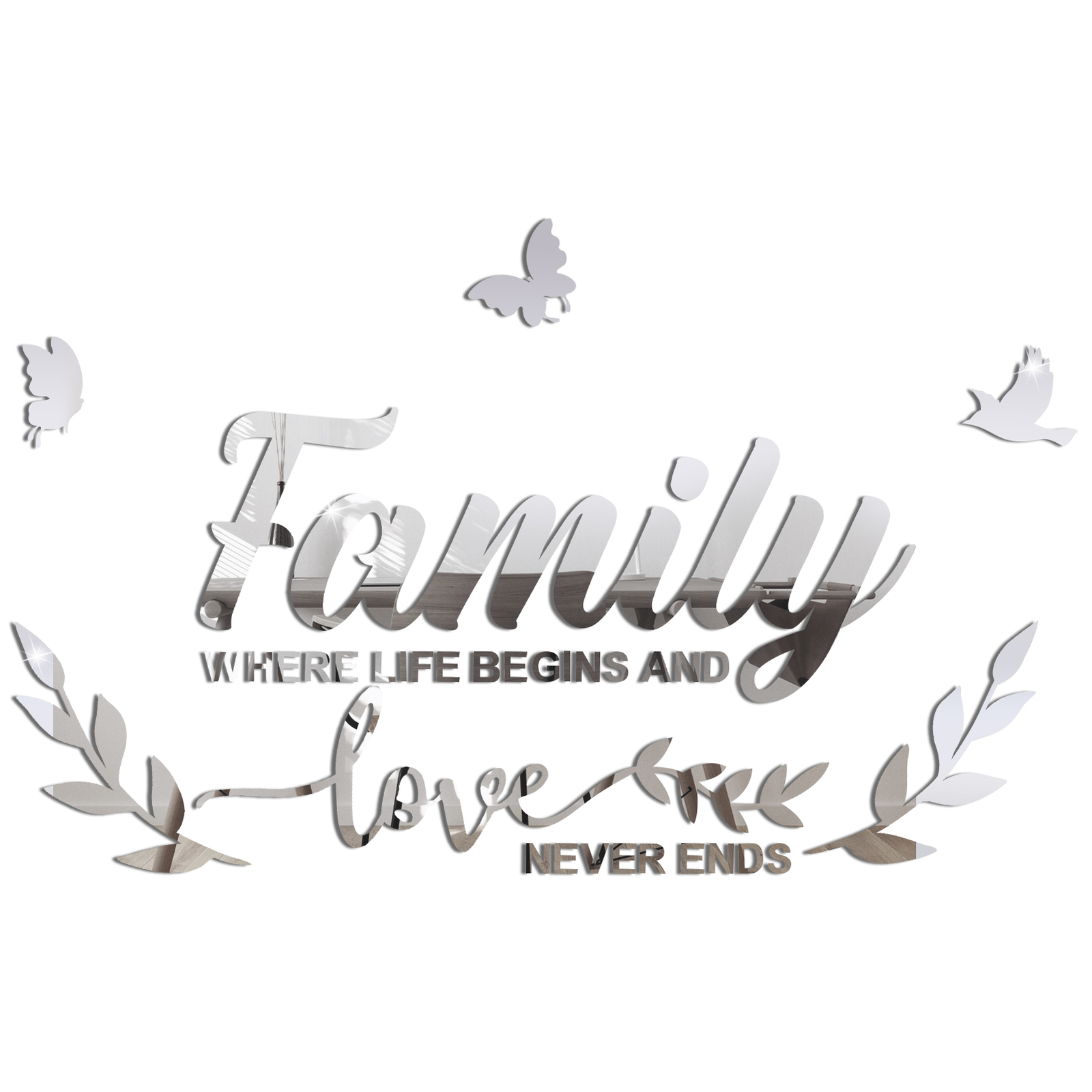 Acrylic Decals Home Decor Mirror Wall Sticker 3D DIY Family Letter Self ...