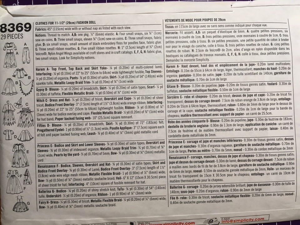 Pattern Simplicity 8369 Clothes for 11.5” fashion doll (Barbie fit ...