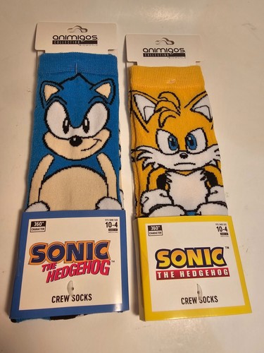Sonic The Hedgehog Novelty Crew Socks (2 Pairs) Sonic & Tails Animigos ...