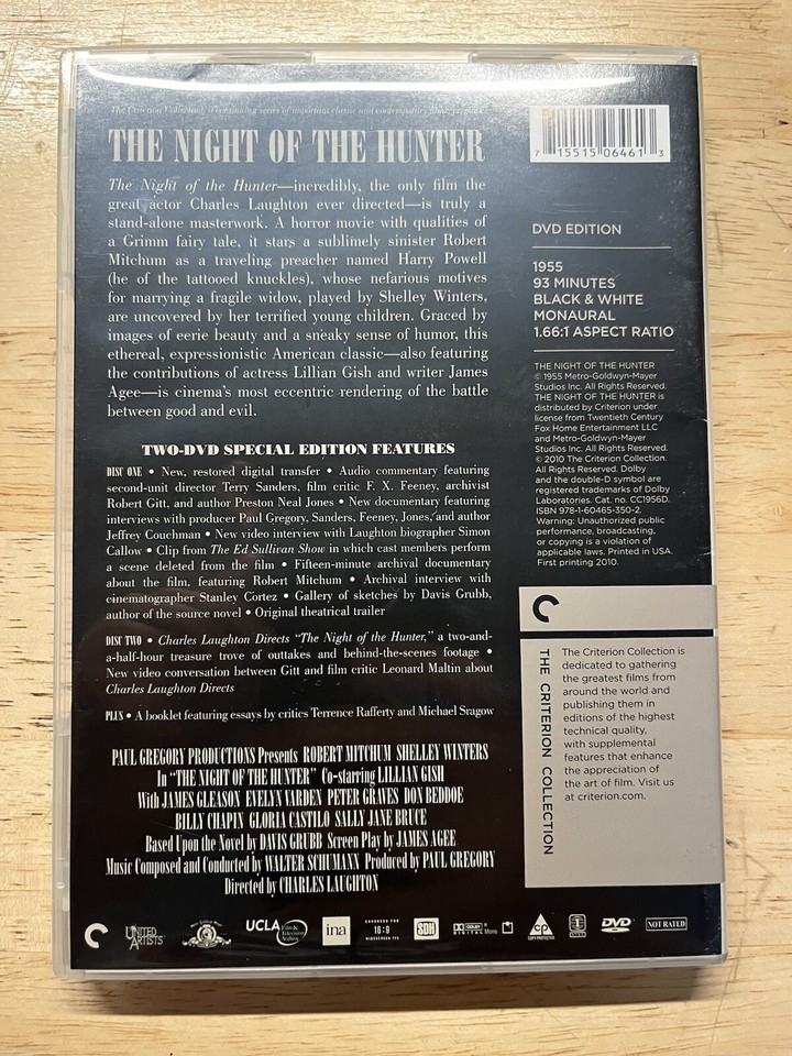 The Night of the Hunter (DVD, 1955, The Criterion Collection) 2-Disc ...