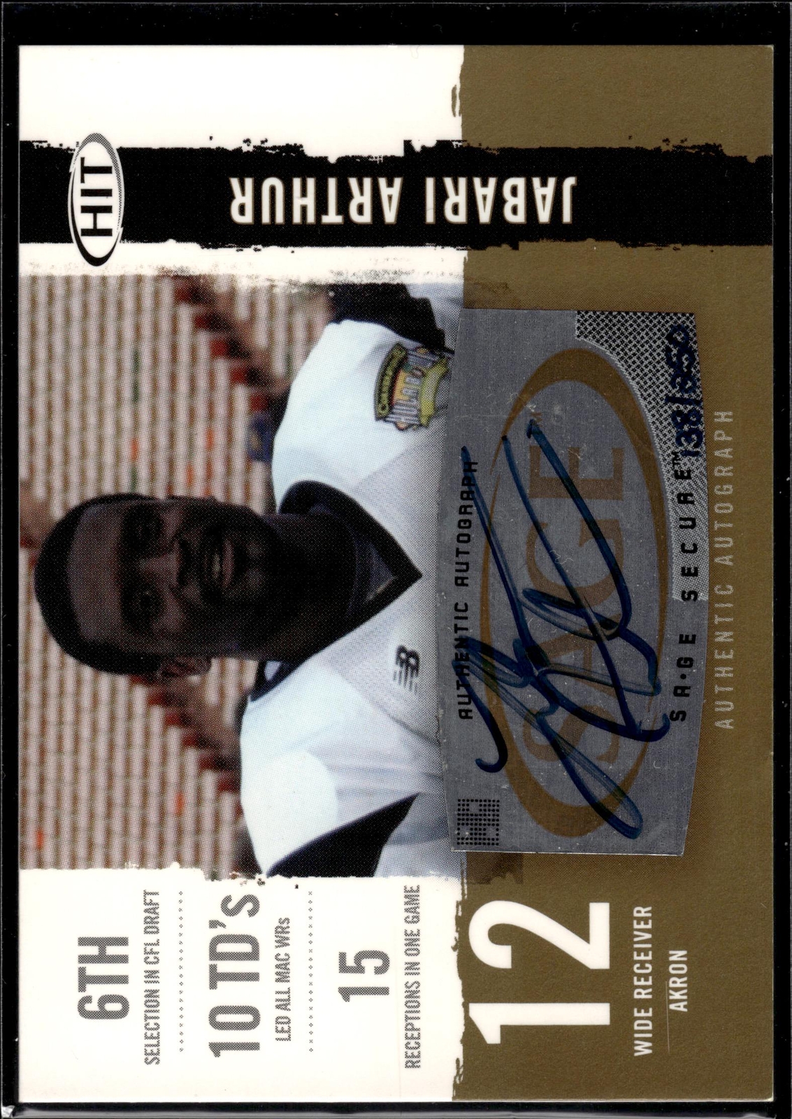 2008 SAGE HIT #A33 Jabari Arthur Autographs Gold #/250 | eBay