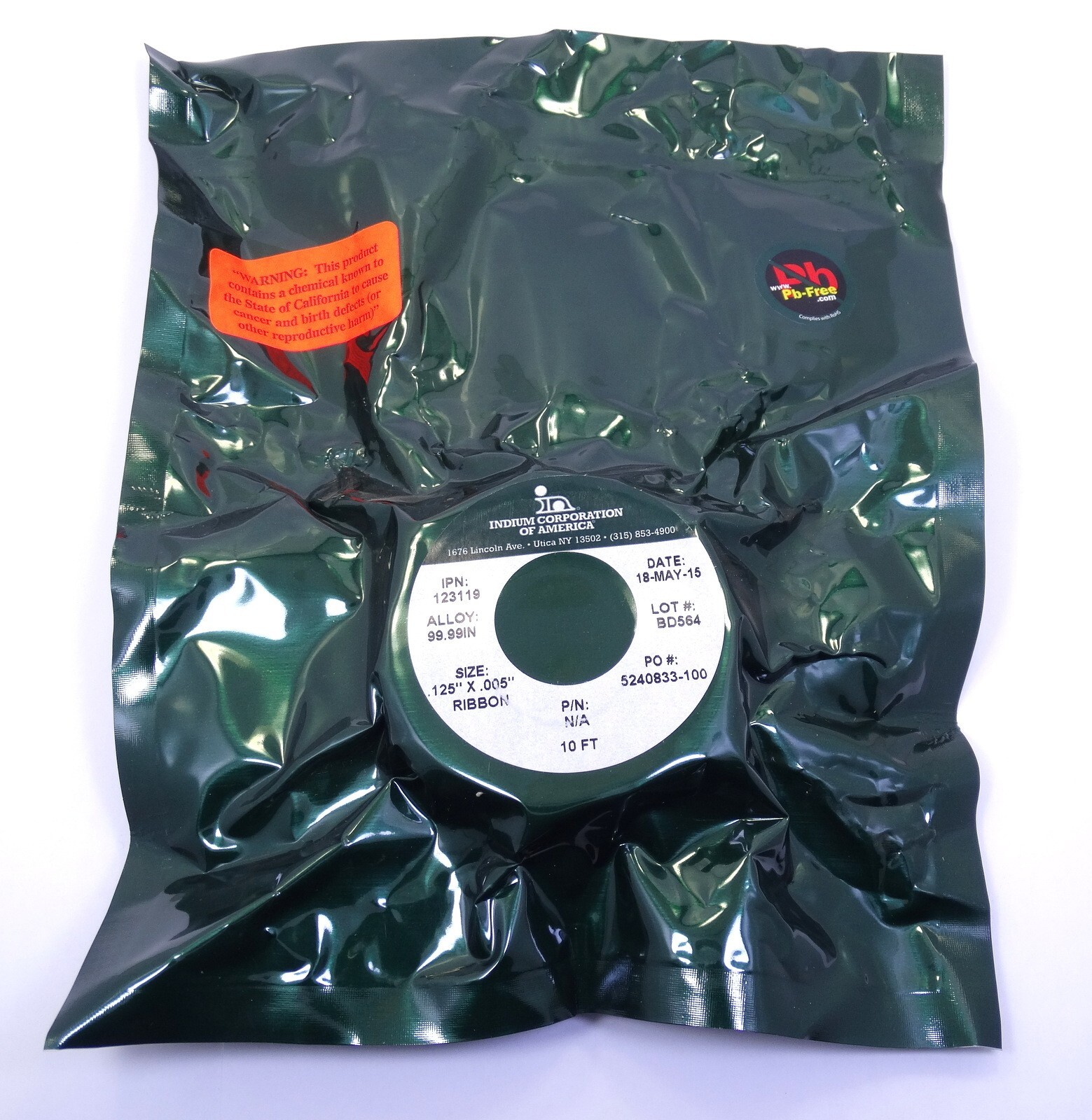 Sealed 10Ft Roll .9999 INDIUM Corp Ribbon Wire 99.99IN .125" x .005 ...