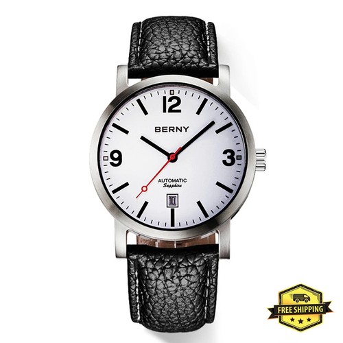 BERNY Mens Automatic Wrist Watch Sapphire Crystal Railway Classic Steel ...