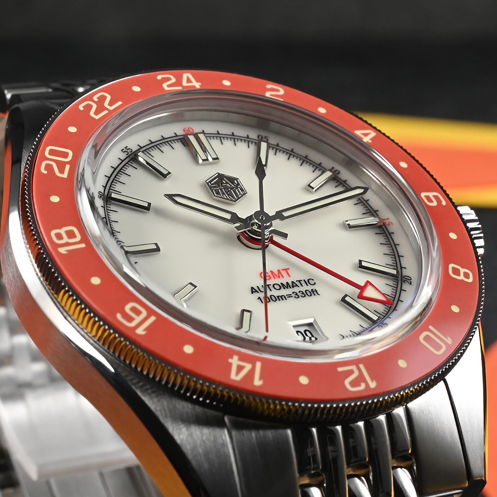 SAN MARTIN SN0116-LUM GMT Full Lume Automatic Stainless Steel 39.5mm ...