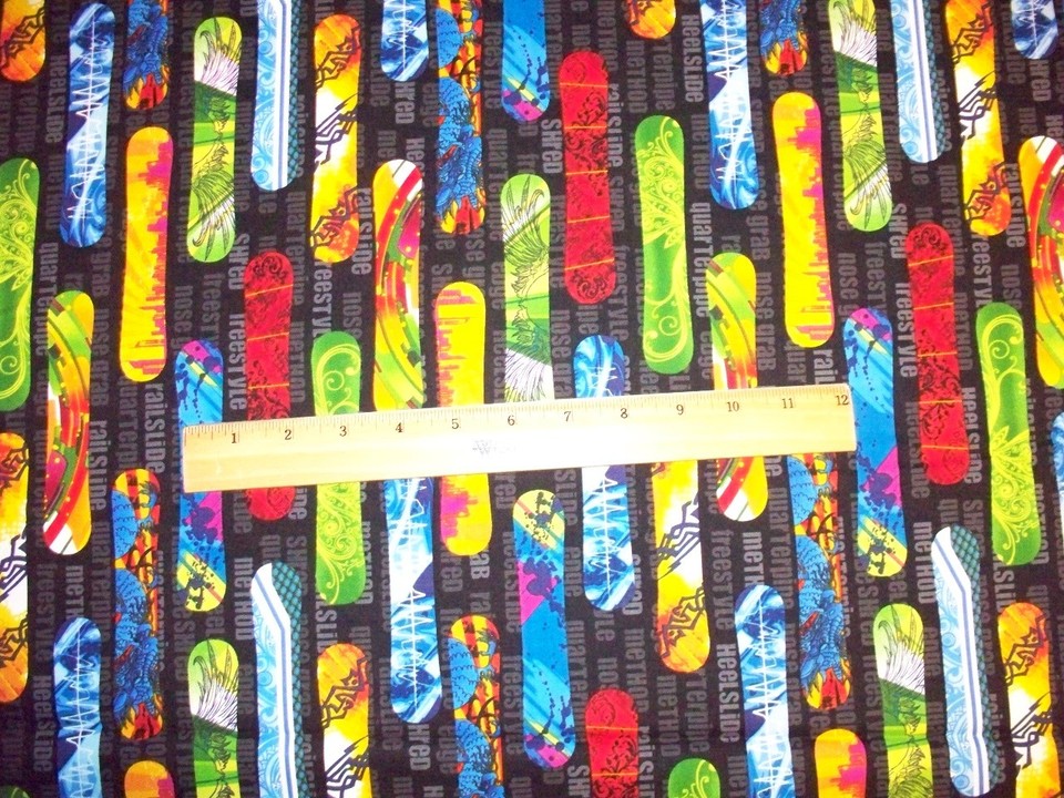 SNOWBOARDS WORDS SNOW BOARDS SNOWBOARDING COTTON FABRIC FQ | eBay