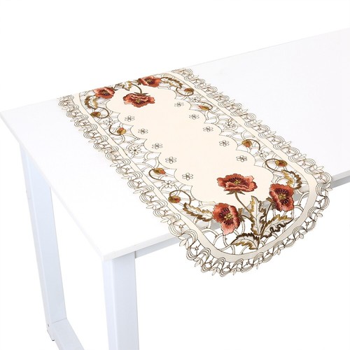 Red Floral Flower Hollow Embroidered Table Runner Tablecloth Cutwork ...