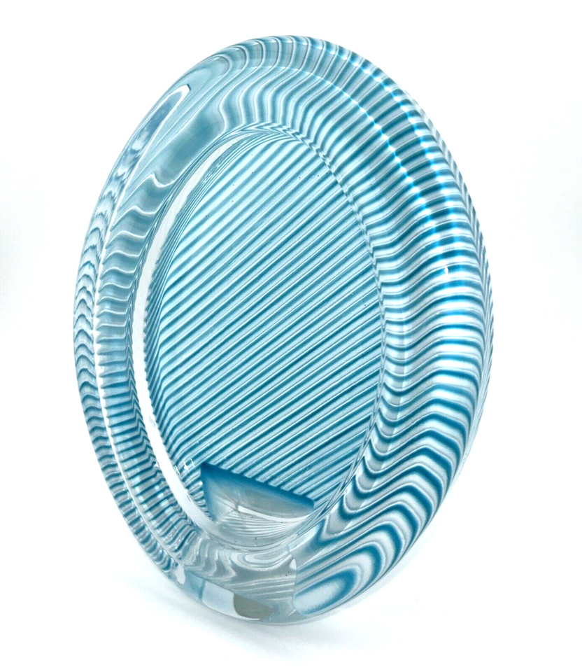 VTG Mikasa Art Glass Picture Frame Oval Clear With Blue Stripes Self ...