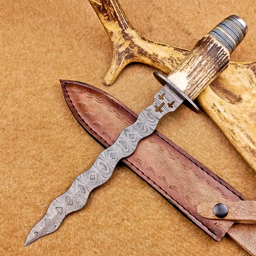 CUSTOM HANDMADE DAMASCUS STEEL,DAGGER KNIFE ,HUNTING KNIFE, W/SHEATH-IT ...