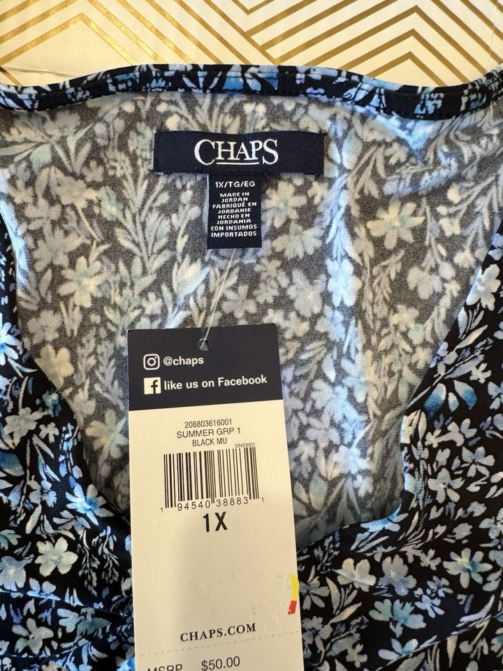 NWT Chaps Blue White Floral Blouse Size XL Top Women's V-Neck Shirt 1X ...