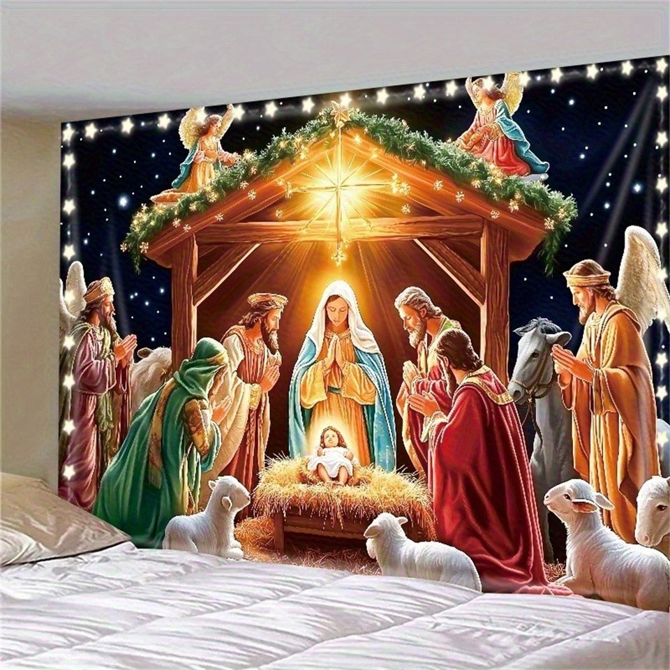 Large Christmas Nativity Scene Wall Hanging Tapestry Live Broadcast ...