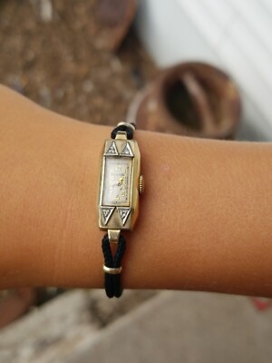 LADIES VINTAGE CLINTON ART DECO 14K ROLLED GOLD & DIAMOND WATCH | eBay
