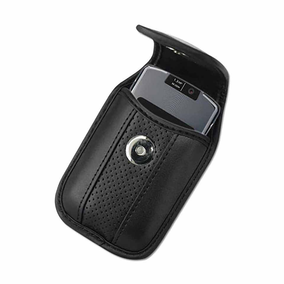 Black Leather Case with pinch clip fits Verizon Orbic Journey V flip ...