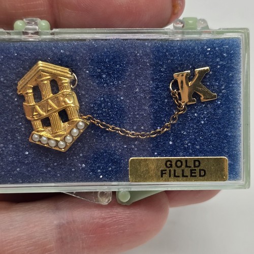 Vintage Gold Filled Alpha Delta Kappa Sorority Pin w/ Seed Pearls 1/10 ...