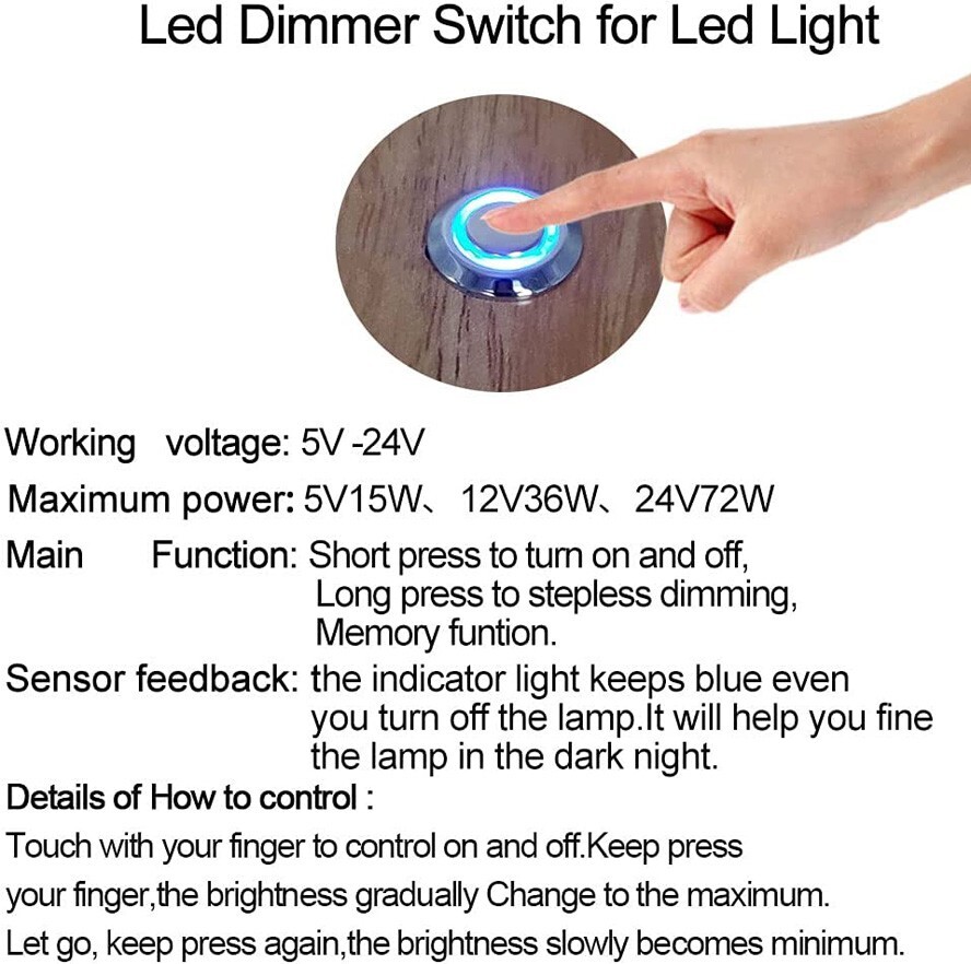 2Pcs 12VDC Touch Switch + Dimmer Controller For LED Strip Light DC 5V ...