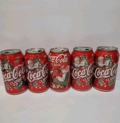 5 Coca-Cola Classic Cans Vintage 7.5 oz Santa Claus Christmas Cans 1999 ...