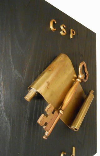 RARE YALE 'SCROLL & KEY' SECRET SOCIETY EARLY 20TH C BRONZE, BLK PNTD ...