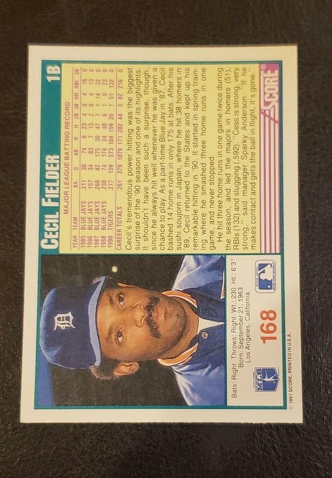 Cecil Fielder Detroit Tigers 1991 Score Baseball Card 168 | eBay