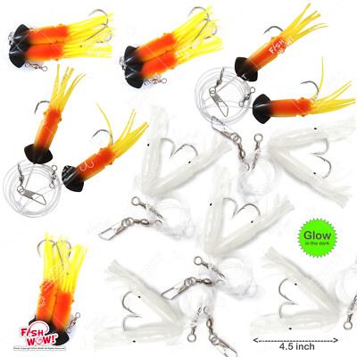 10pks 4.5" Fishing Ling Cod Rig Twin Bulb Squid Lingcod Rockfish Lure ...