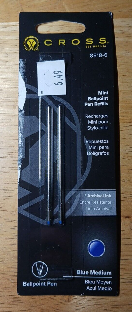 Cross Mini Ballpoint Pen Refill Medium Blue Fits Tech 3 Autocross ...