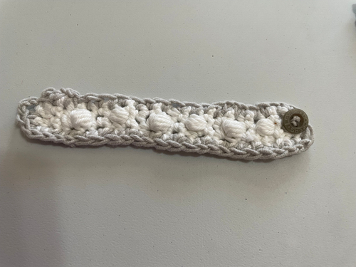 Large Crochet Bobble Bracelet Gray and White Button Closure | eBay