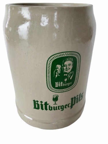 Vtg Bitburger Pils Beer Stein Tankard Stoneware Mug Germany Green Logo ...