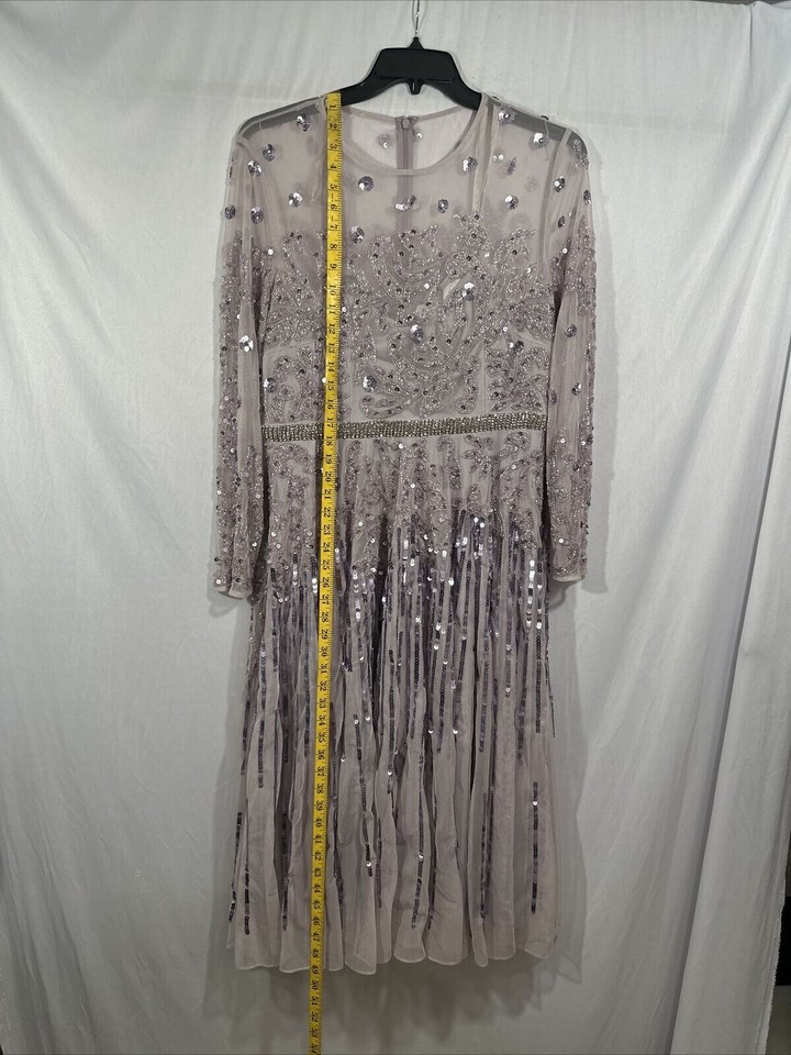 NWT $598 Mac Duggal [ 14 ] Illusion High Neck Long-Sleeve Tea Length Dress G1470 | eBay