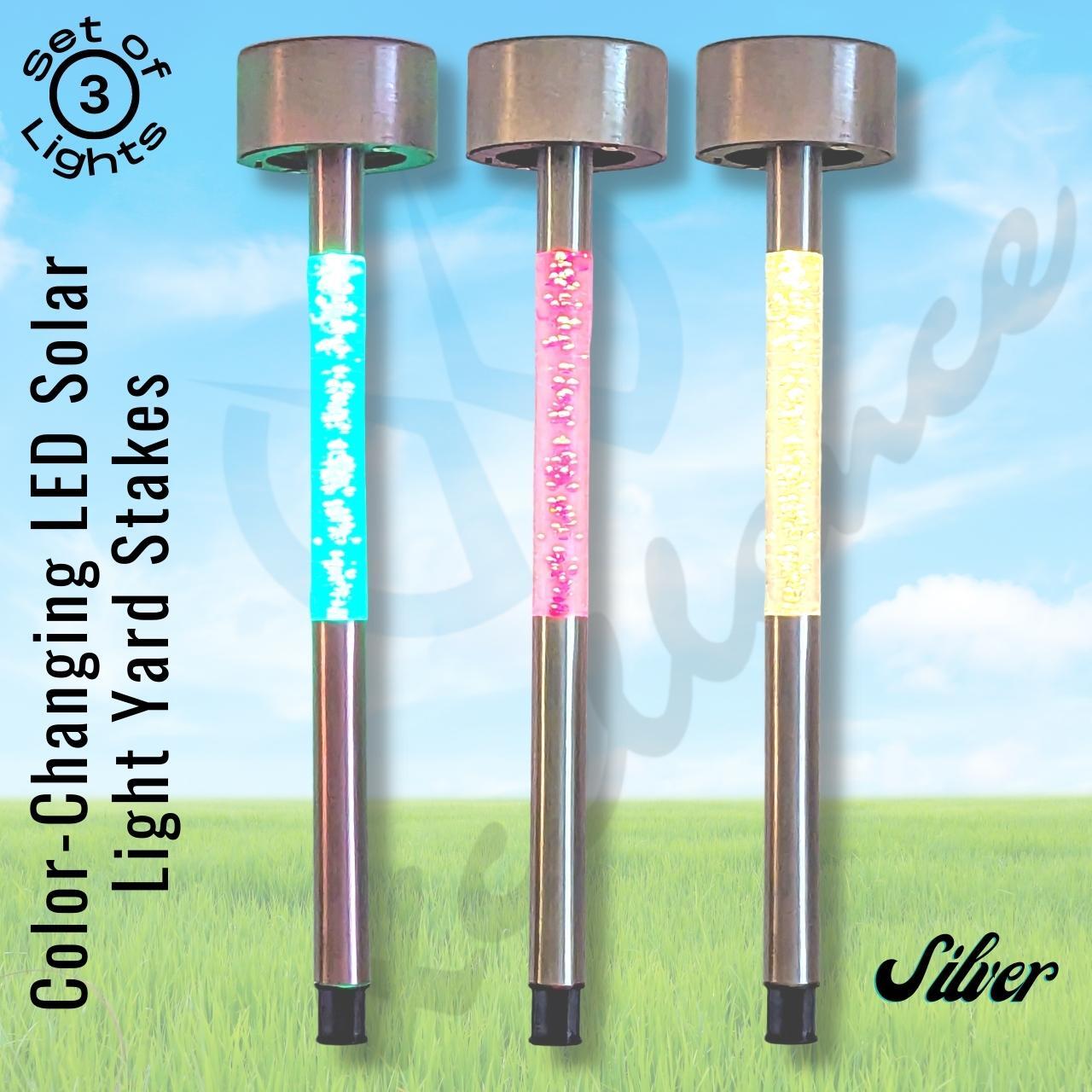 3 Solar Light Set, Color-Changing LED Solar Light Yard Stakes, Black or ...