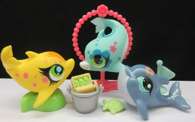 LITTLEST PET SHOP #1603 2687 2839 BLUE YELLOW DOLPHIN LOT HOOP FISH ...