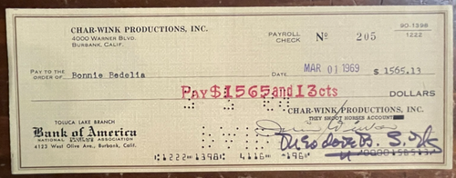 Bonnie Bedelia Signed Payroll Check 1969 “They Shoot Horses, Don’t They ...