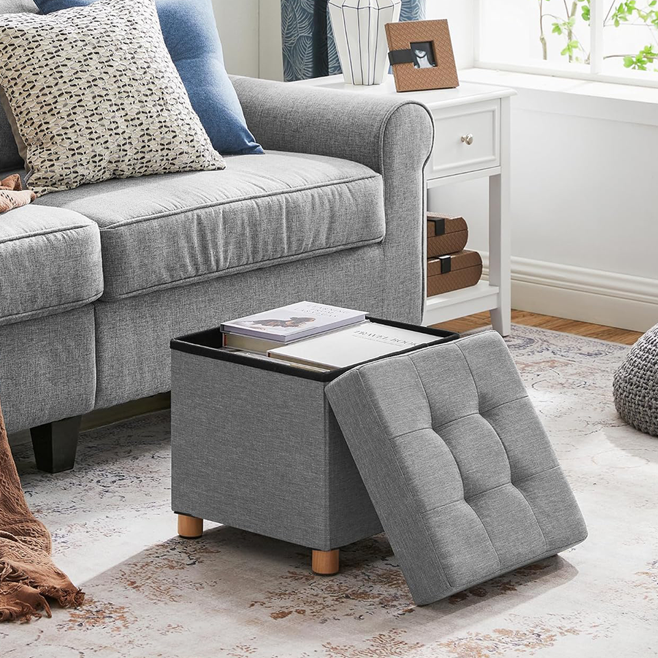 Storage Stool Seat Folding Ottoman Footstool Pouffe Padded Cube Box ...