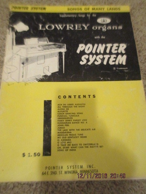 Pointer System Lowrey Organ - 1958 PB - Instruction Book SHEET MUSIC ...
