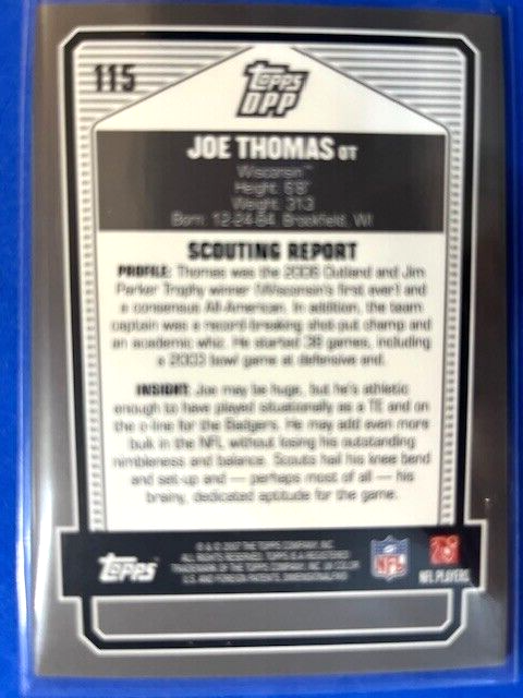 NFL - Joe Thomas 2007 Topps DPP Football RC - Browns | eBay