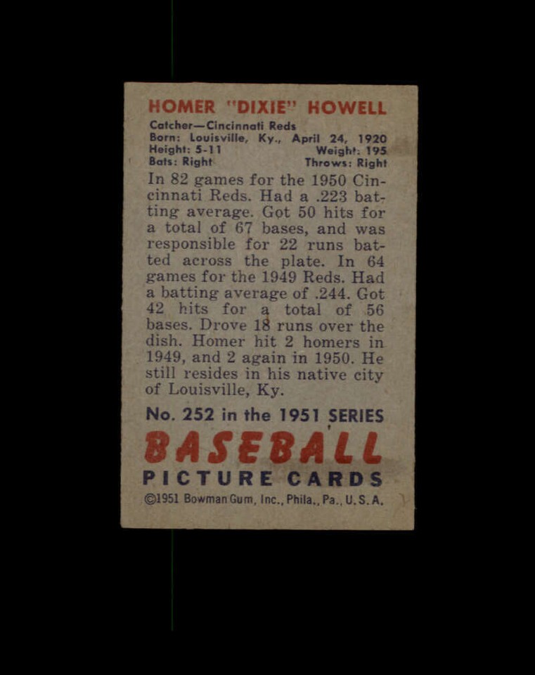 1951 Bowman Baseball #252 Dixie Howell RC STARX 4 VG/EX (CS112414) | eBay