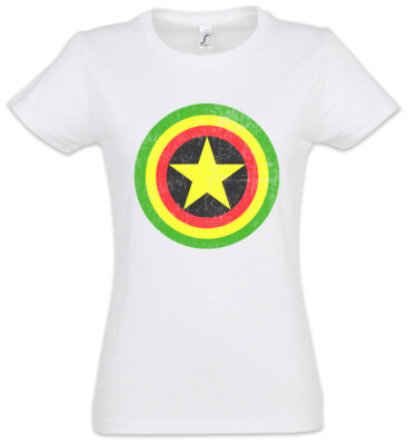 Captain Rasta Women T-Shirt Fun Comic Bob America Shield Music Reggae ...