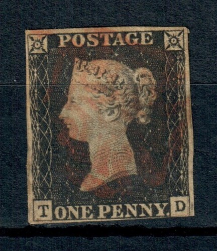 GB 1840 1d Black Plate 2 TD Lettering 4 Margins Fine Used with Light ...