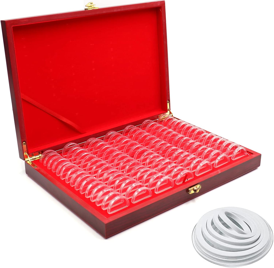 100 Pieces 30Mm Wooden Coin Capsules Holder Case, Collection Box Coins ...