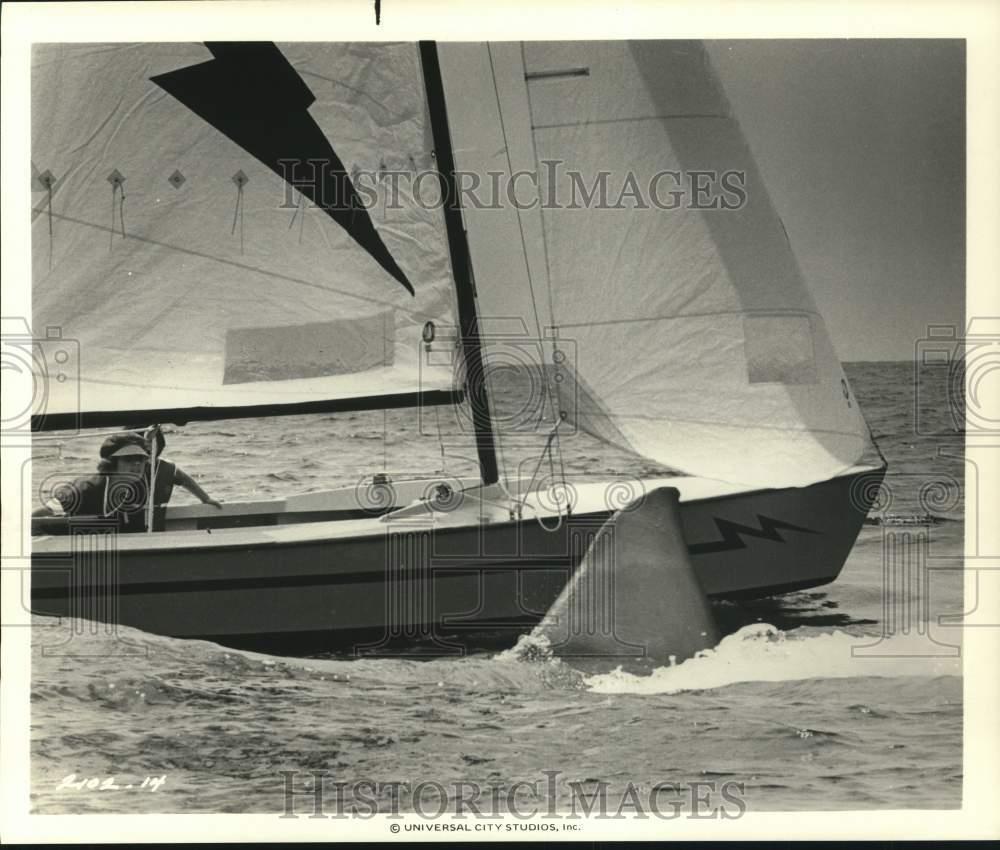 Press Photo Great White Shark Beside Sailboat in "Jaws 2" Movie ...