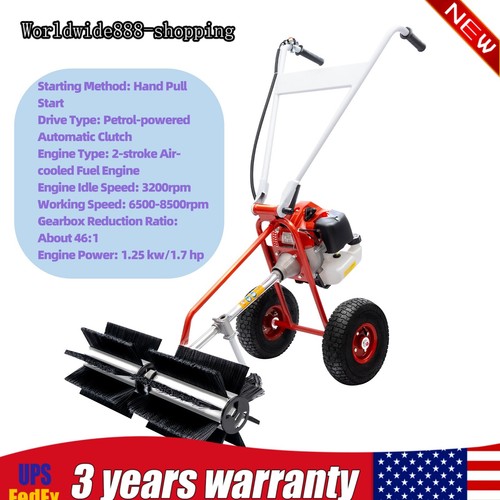 1.7hp Gas Power Walk Behind tractor dirt snow Sweeper Broom Driveway ...