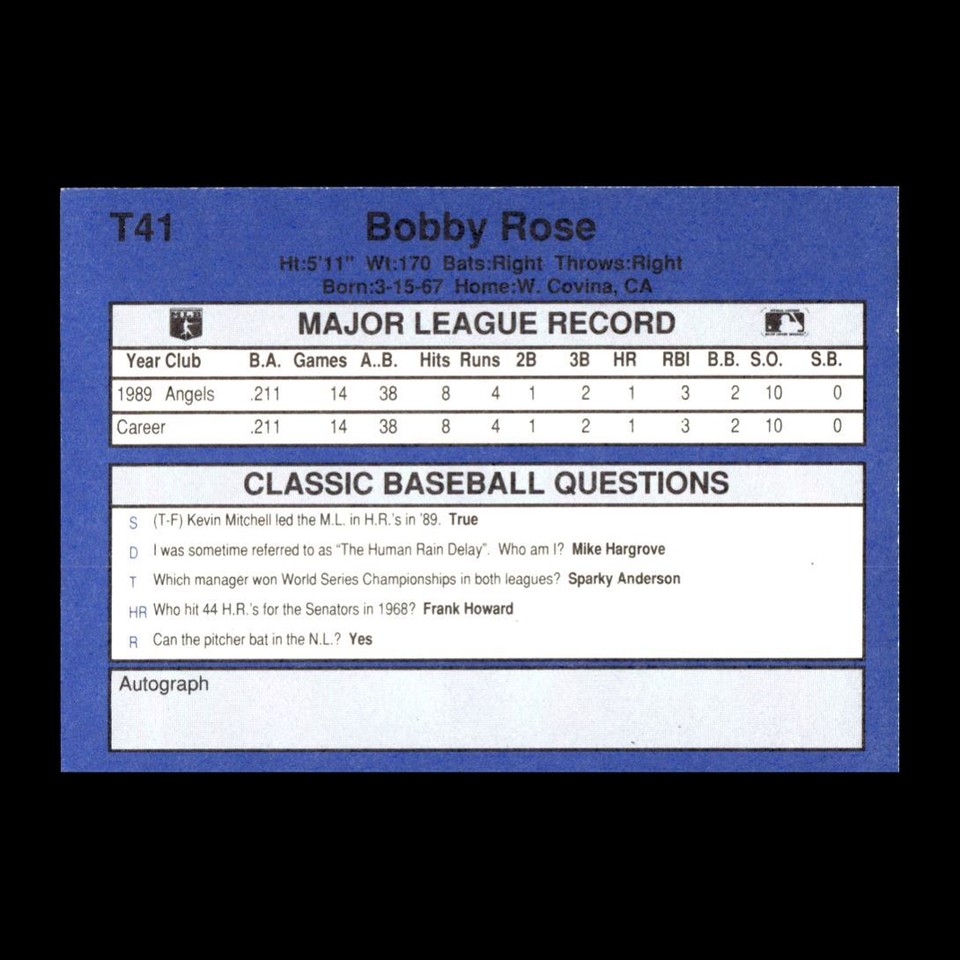 Bobby Rose 1990 Classic Update California Angels #T41 R321B 35 | eBay