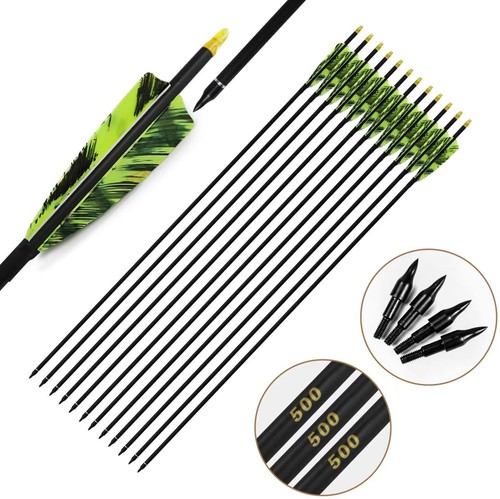 12PCS Pinals Spine 300 340 400 500 600 Archery Hunting Carbon Arrows ...