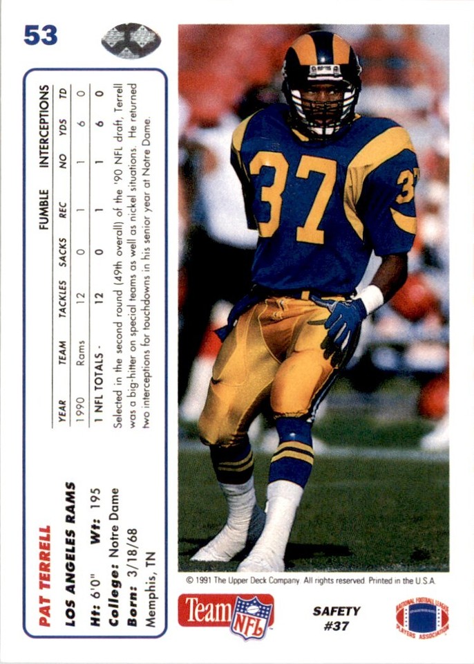 1991 Upper Deck Pat Terrell St. Louis Rams #53 | eBay