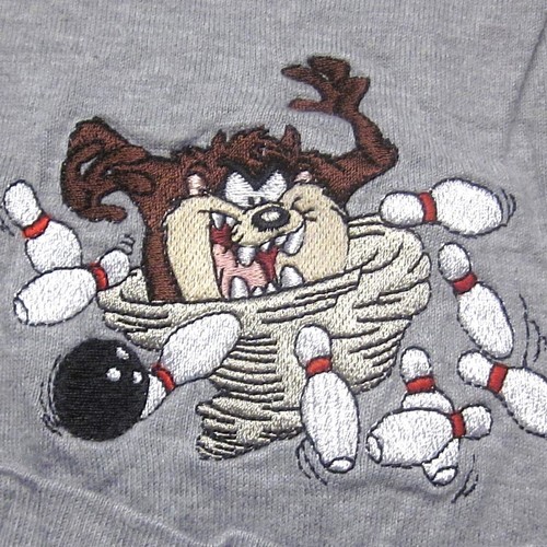 BUGS BUNNY bowling TAZ DEVIL T-shirt embroidery Looney Tunes pocket XL ...